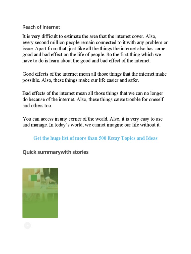 Reach of Internet: Get The Huge List of More Than 500 Essay Topics and ...