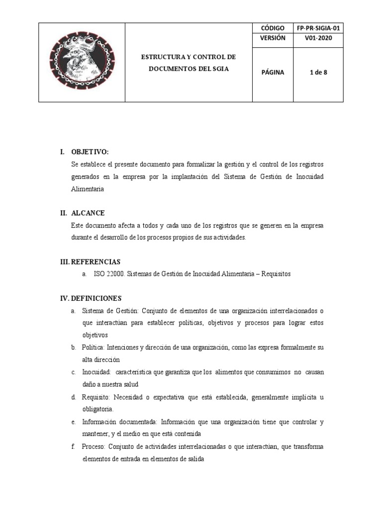 Estructura y Control de Documentos Del Sgia Iso 22000 | PDF | Archivo ...
