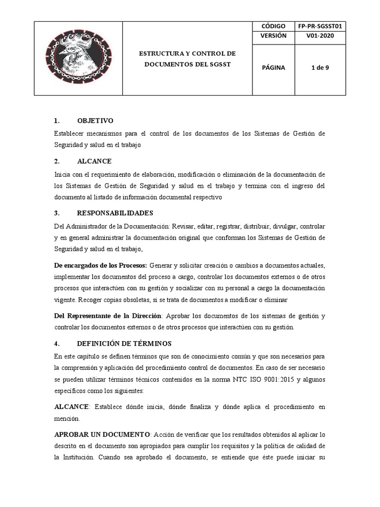 Estructura y Control de Documentos Del SGC Iso 45001 | Descargar gratis ...