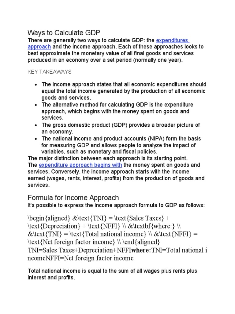 Ways To Calculate GDP | PDF | Income | Measures Of National Income And ...