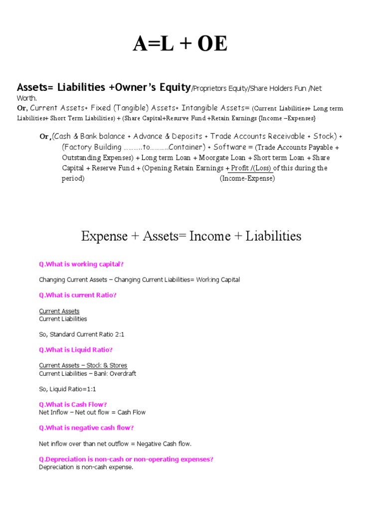 A L + Oe: Expense + Assets Income + Liabilities | PDF | Expense ...