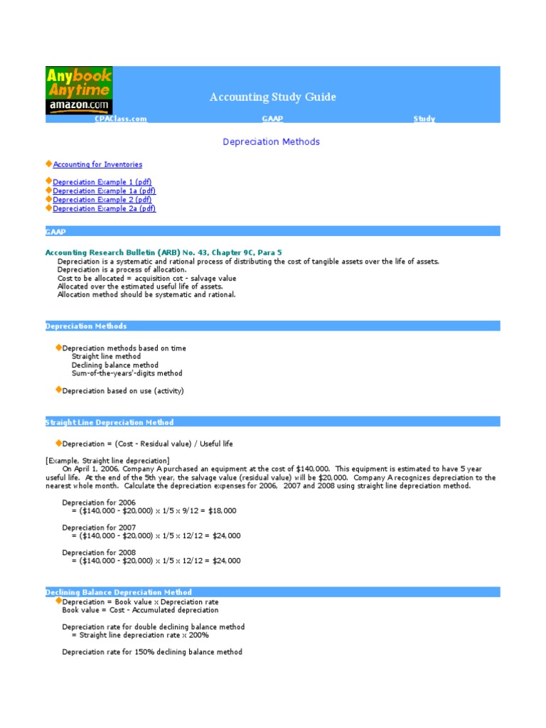 Accounting Study Guide: Depreciation Methods | PDF | Book Value ...