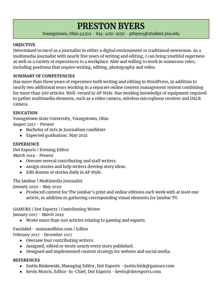 Preston Byers Resume 3 | PDF