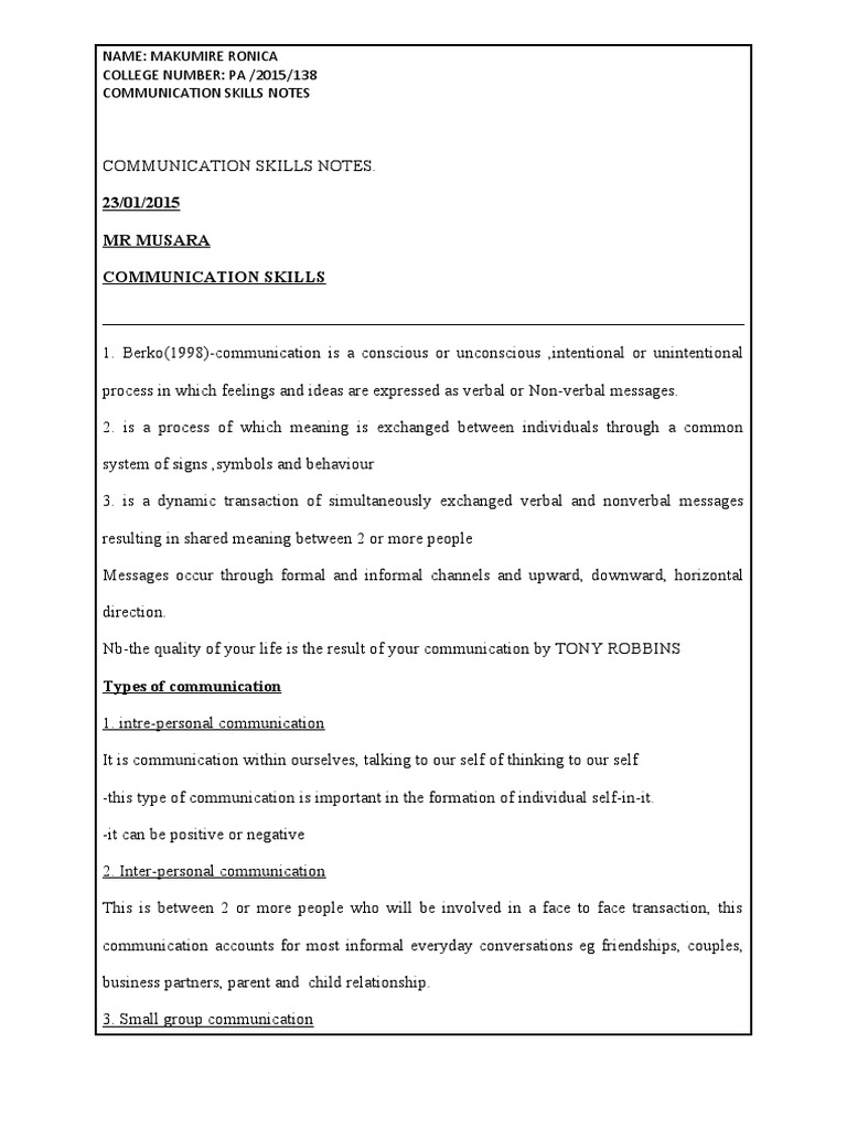 Communication Skills Notes | PDF | Attitude (Psychology) | Communication