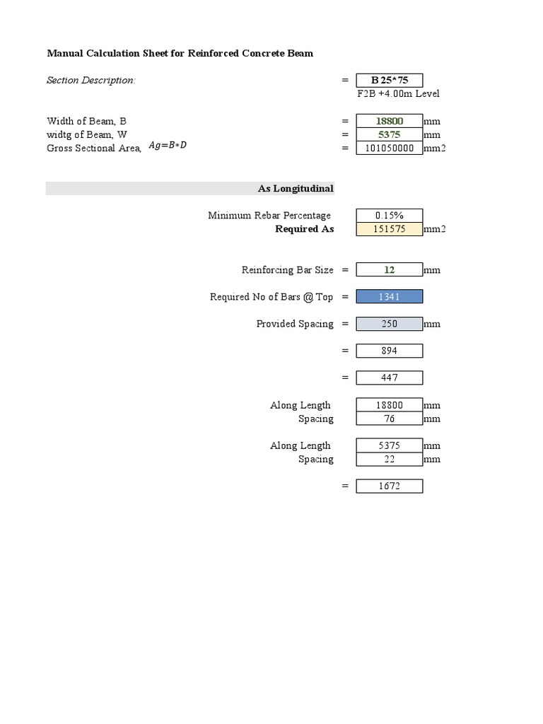 Section Description:: Manual Calculation Sheet For Reinforced Concrete ...
