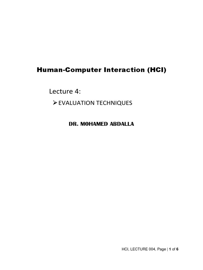 Human-Computer Interaction (HCI) : Evaluation Techniques | PDF ...