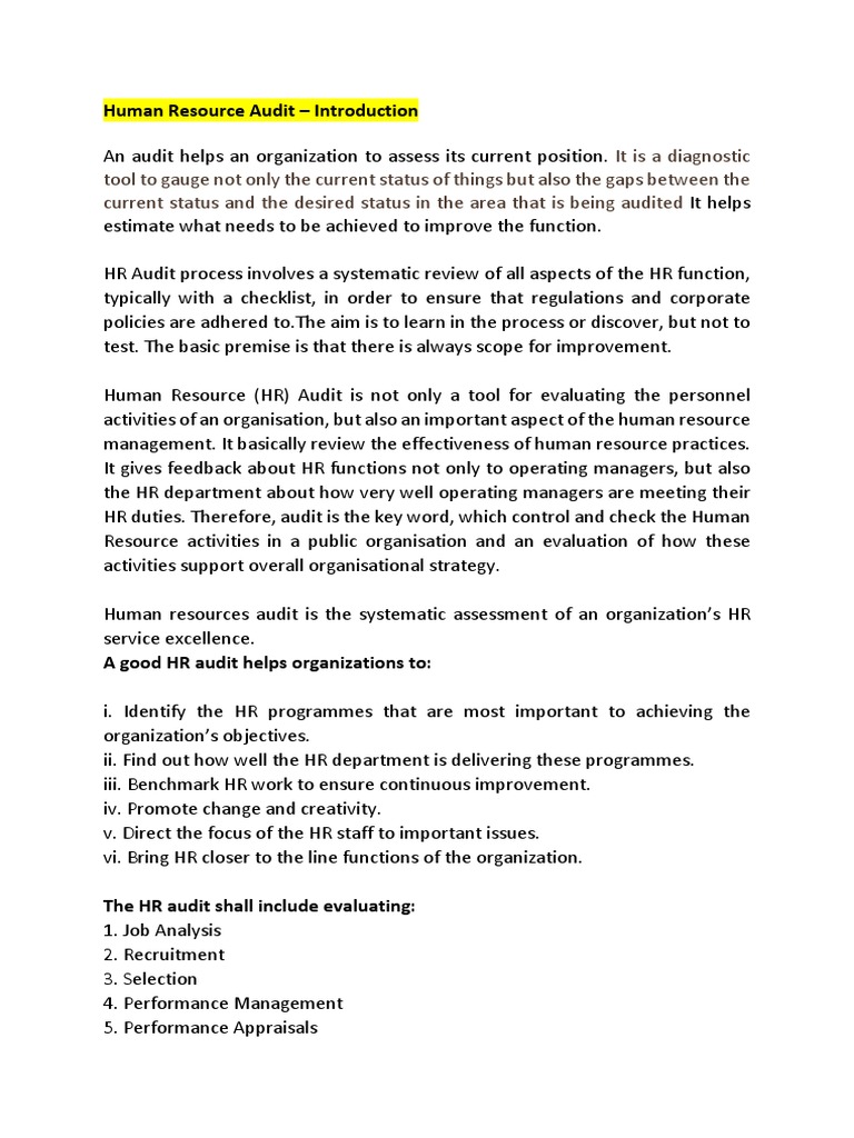 Hr Audit Pdf Human Resources Human Resource Management