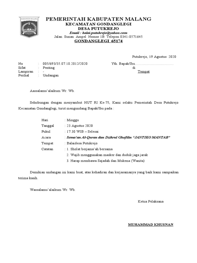 Contoh Undangan RT RW | PDF