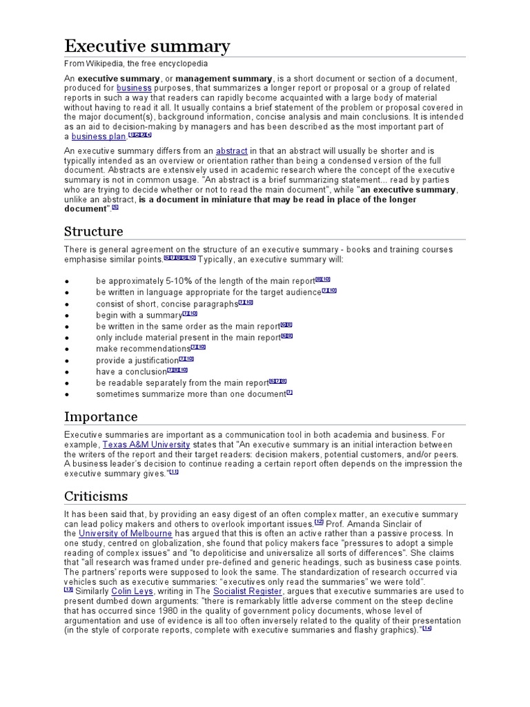 Importance of Executive Summaries in Crisis Plans | PDF | Business ...