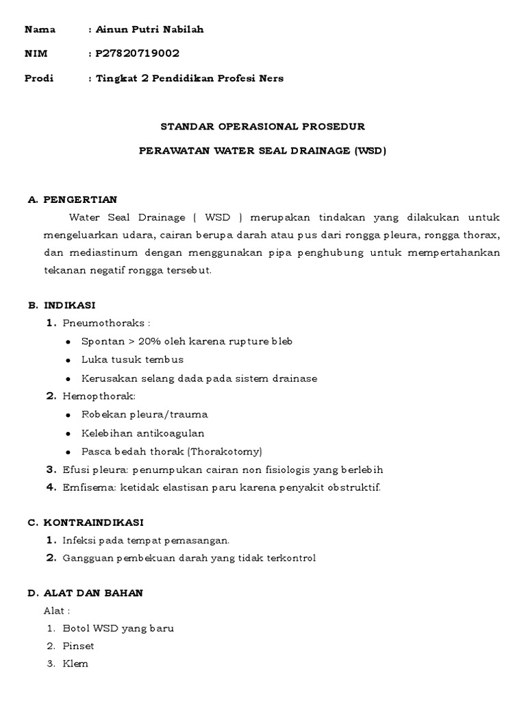 Sop Perawatan WSD | PDF