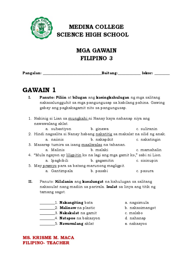 Grade 3 Mga Gawain | PDF