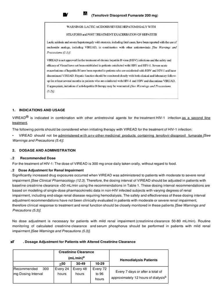 Viread | PDF | Management Of Hiv/Aids | Renal Function