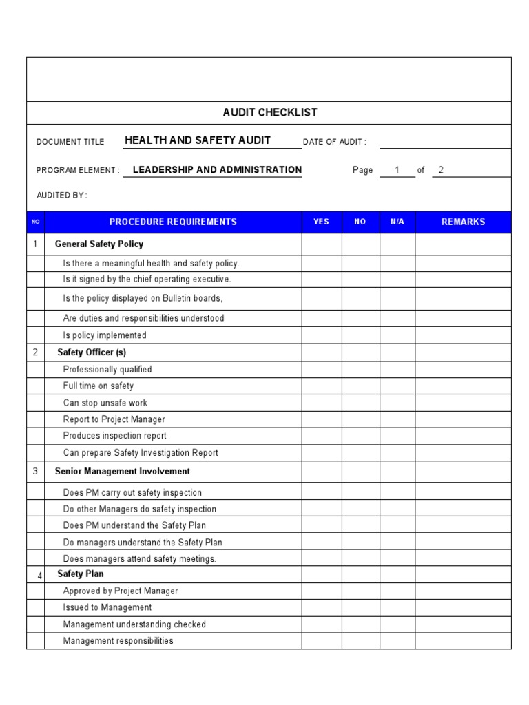 Audit Checklist Health and Safety Audit | PDF | Personal Protective ...