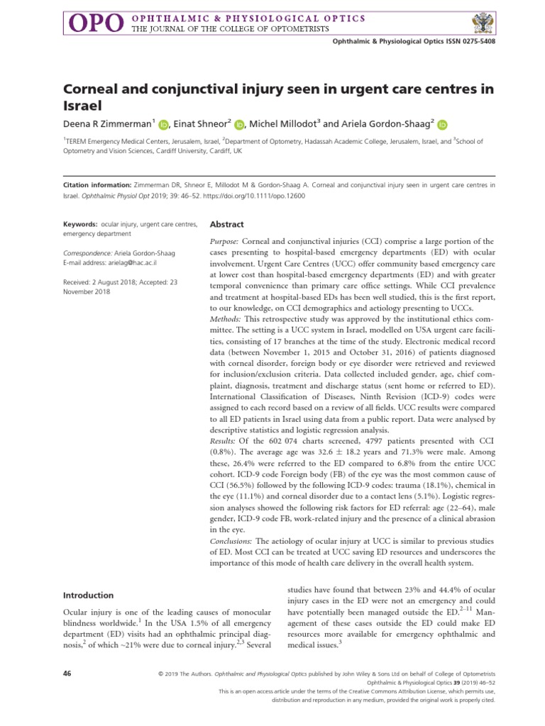 Corneal and Conjunctival Injury Seen in Urgent Care Centres in Israel ...