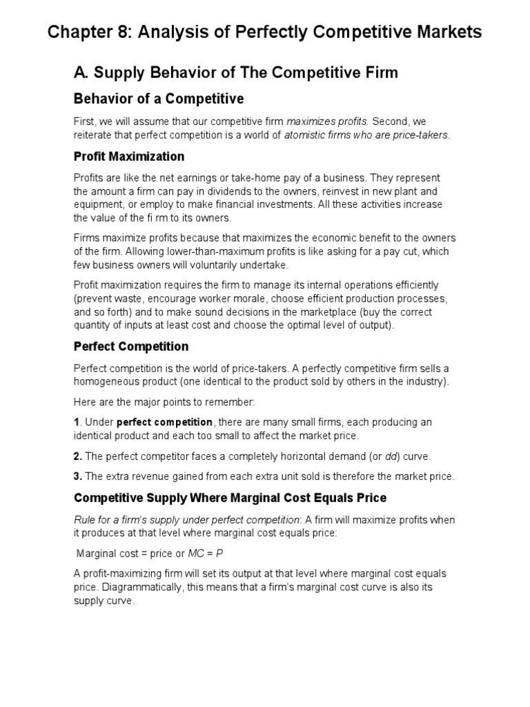Economics Chapter 8 Summary | PDF | Supply (Economics) | Perfect ...