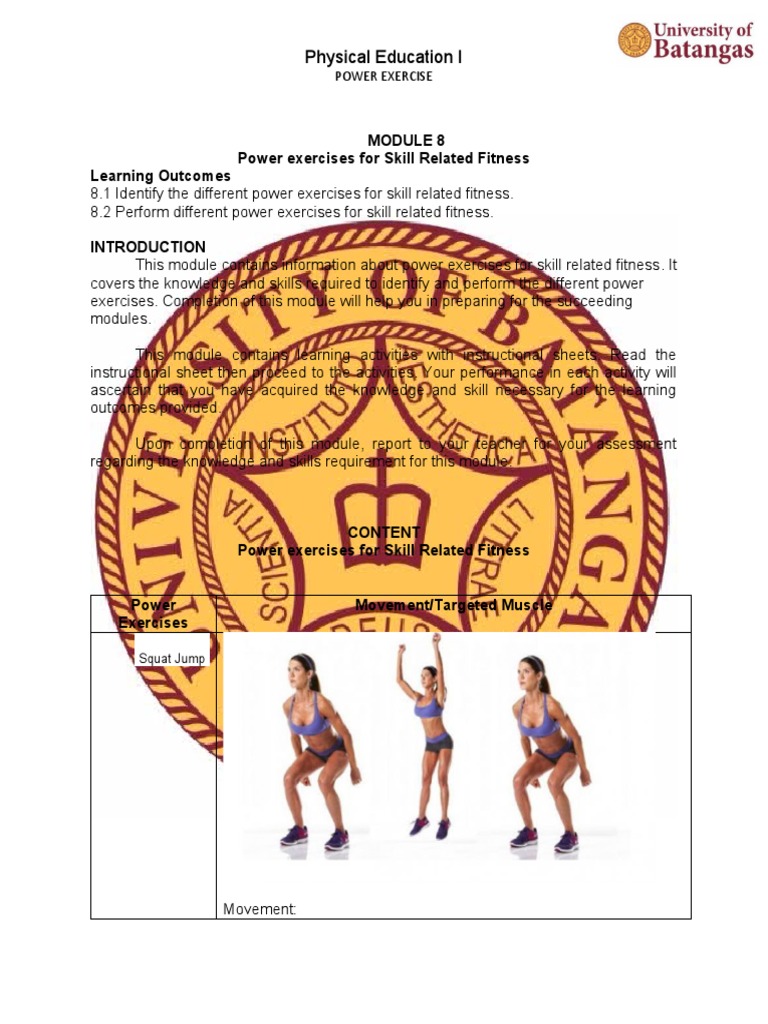 Physical Education I: Power Exercises For Skill Related Fitness ...