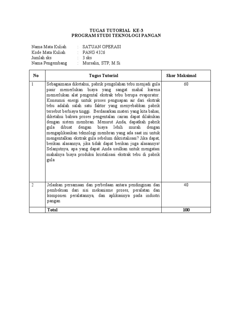 Tugas 3 Satuan Operasi Industri Pangan | PDF
