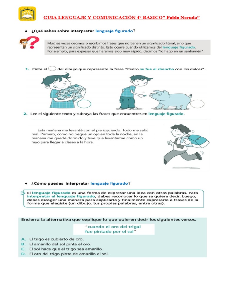 Interpretación de Lenguaje Figurado 4° Básico | PDF | Estudios de ...