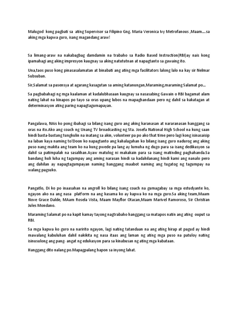 Malugod Kong Pagbati Sa Ating Supervisor Sa Filipino GNG | PDF