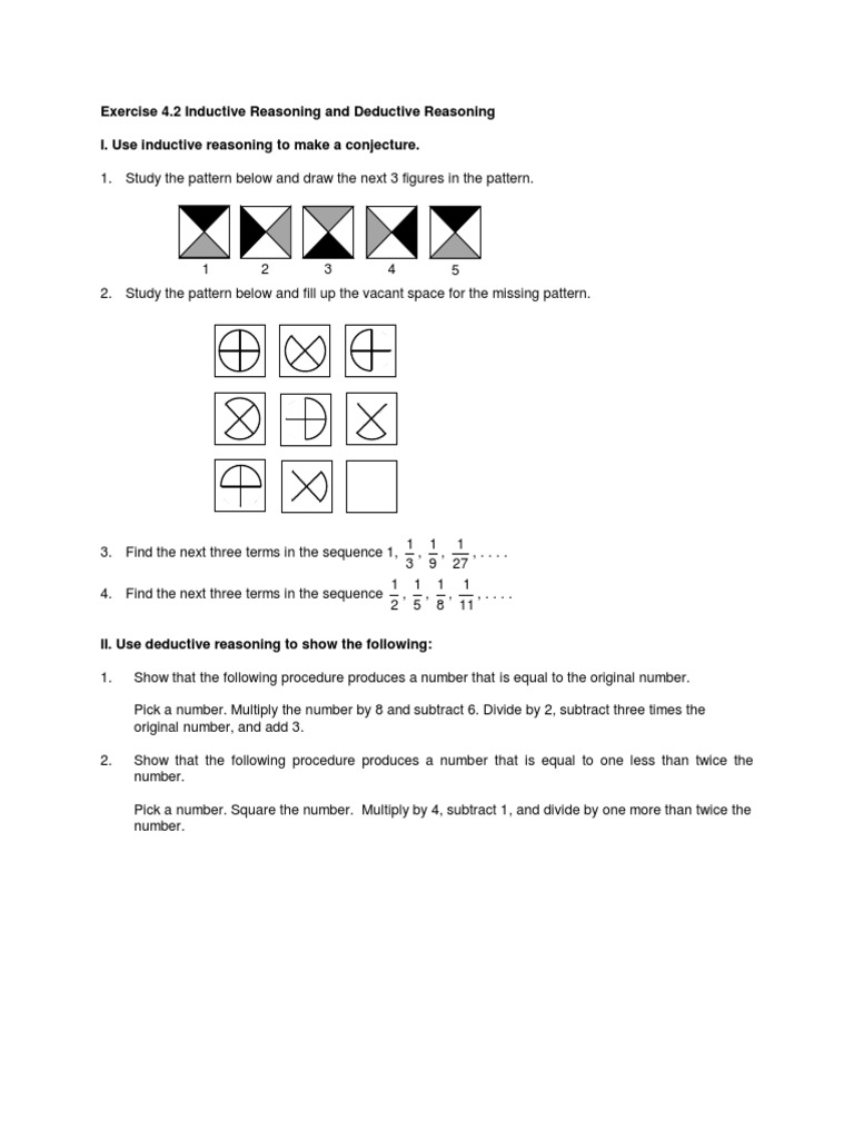 Exercise 4.2 Inductive Reasoning and Deductive Reasoning | PDF ...