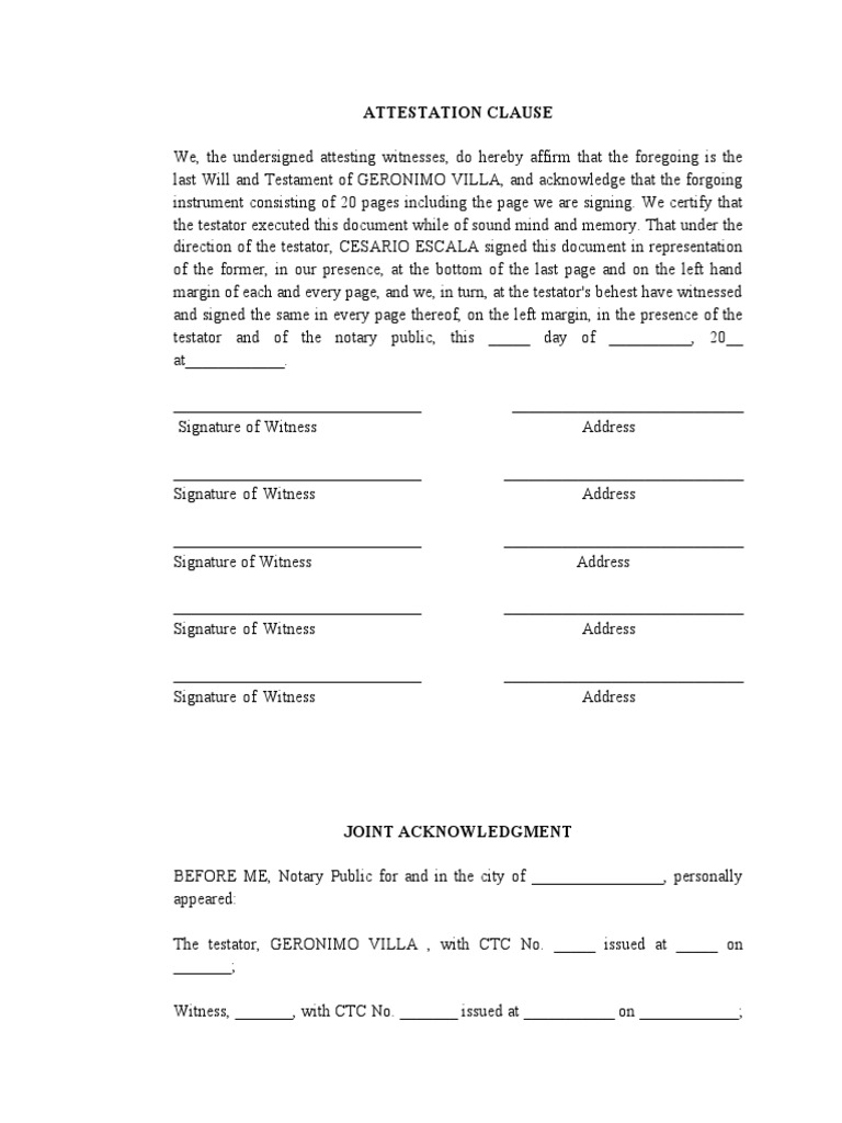 Attestation Clause | PDF | Notary Public | Will And Testament
