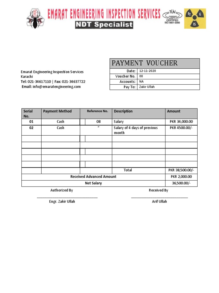 Payment Voucher: Tel: 021-34617110 - Fax: 021-34637722 | PDF
