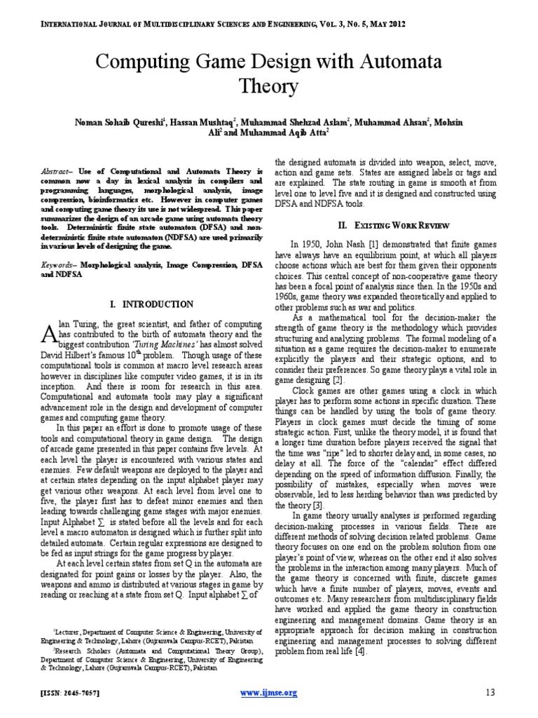Computing Game Design With Automata Theo PDF | PDF | Automata Theory ...