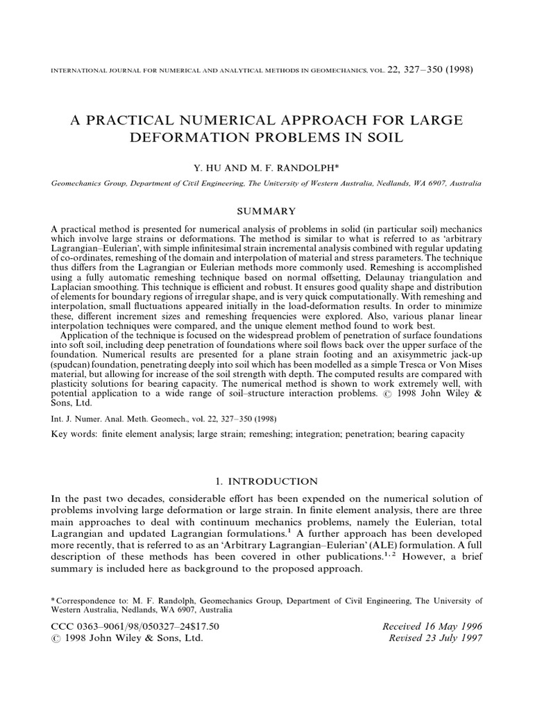 A Practical Numerical Approach For Large Deformation Problems in Soil | PDF | Continuum ...