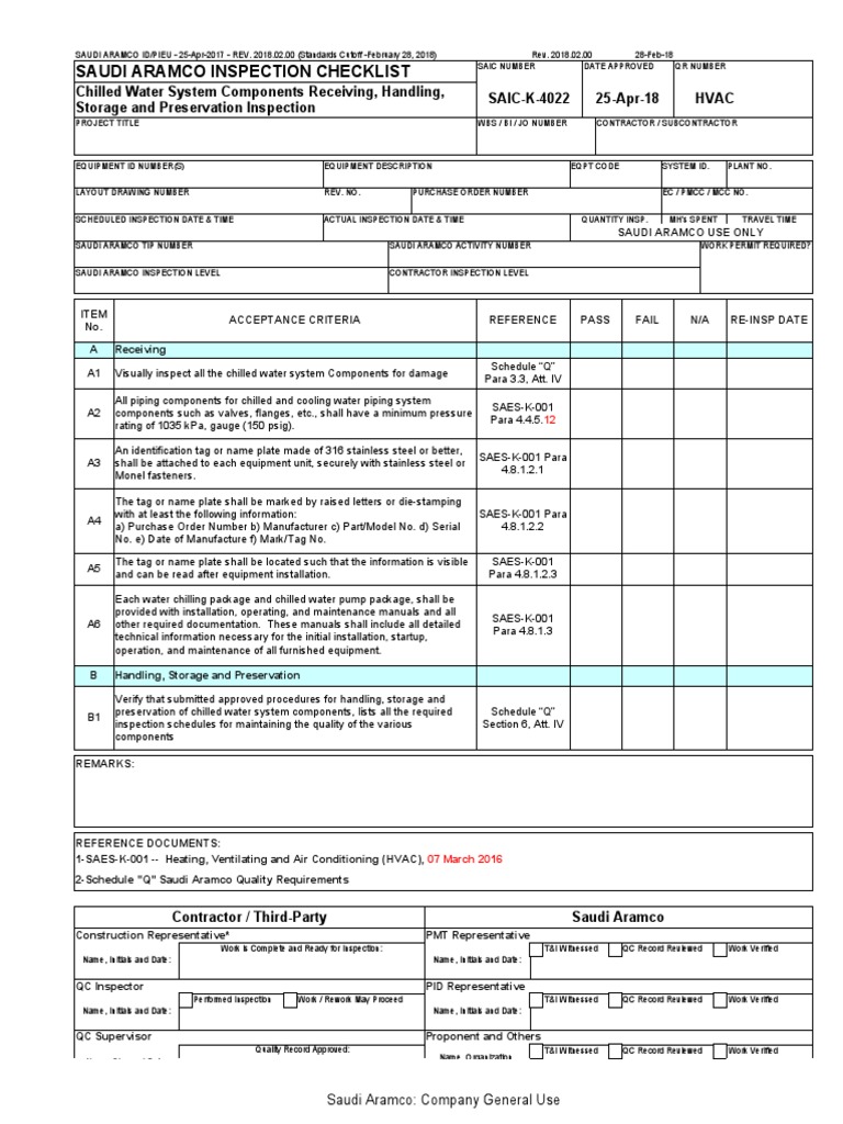 Saudi Aramco Inspection Checklist | PDF | Building Technology ...