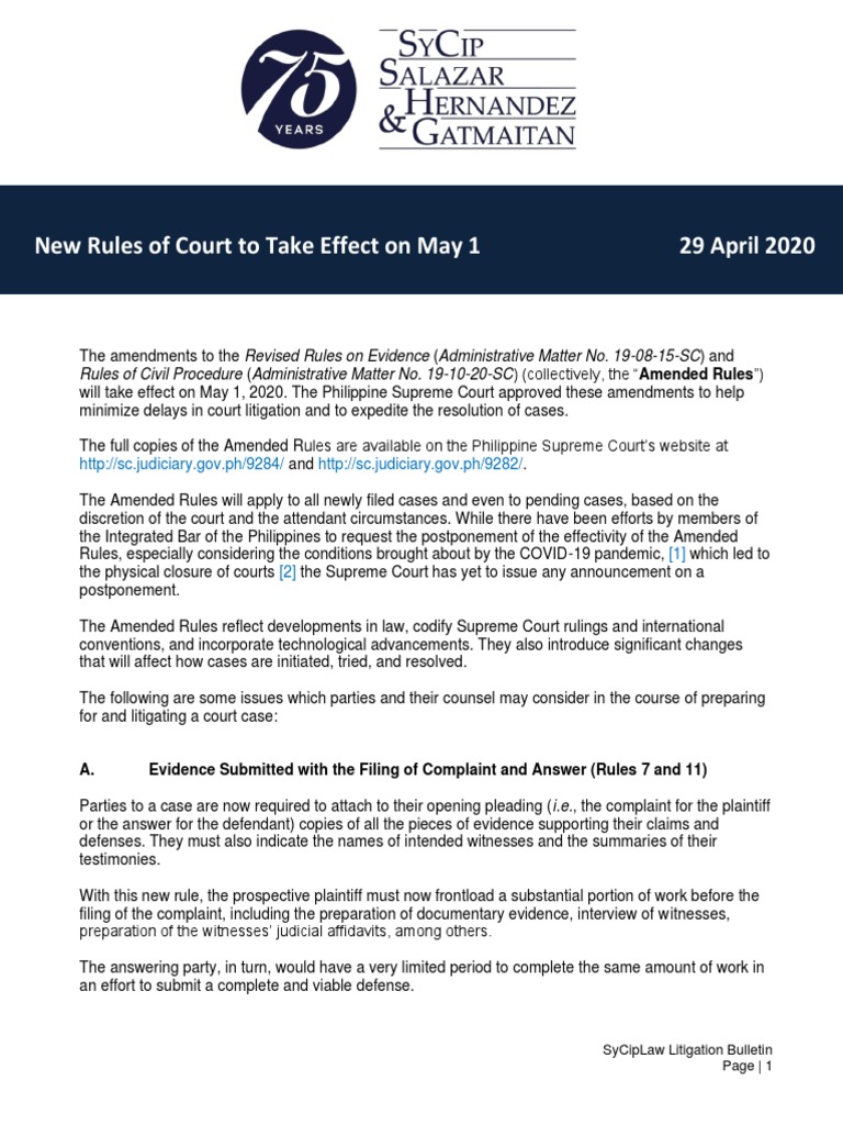 New Rules of Court (2020) | PDF | Lawsuit | Complaint