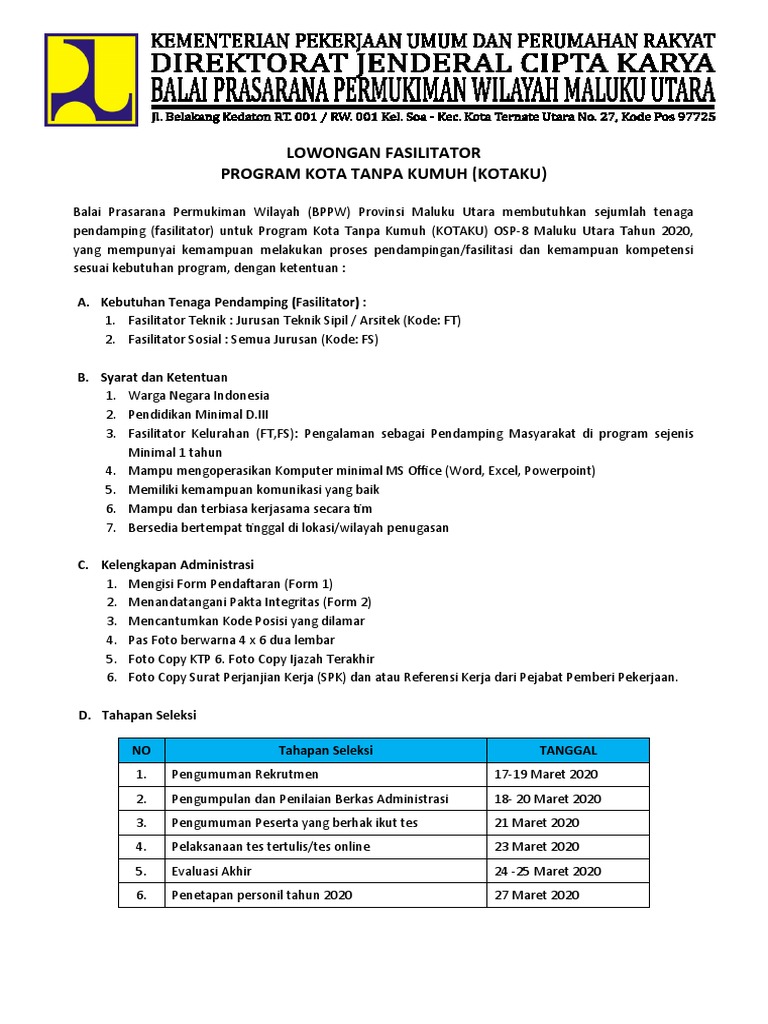 Pengumuman Rekrutmen Fasilitator Kotaku | PDF