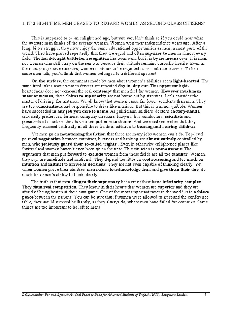 L.G.Alexander: For and Against: An Oral Practice Book For Advanced ...