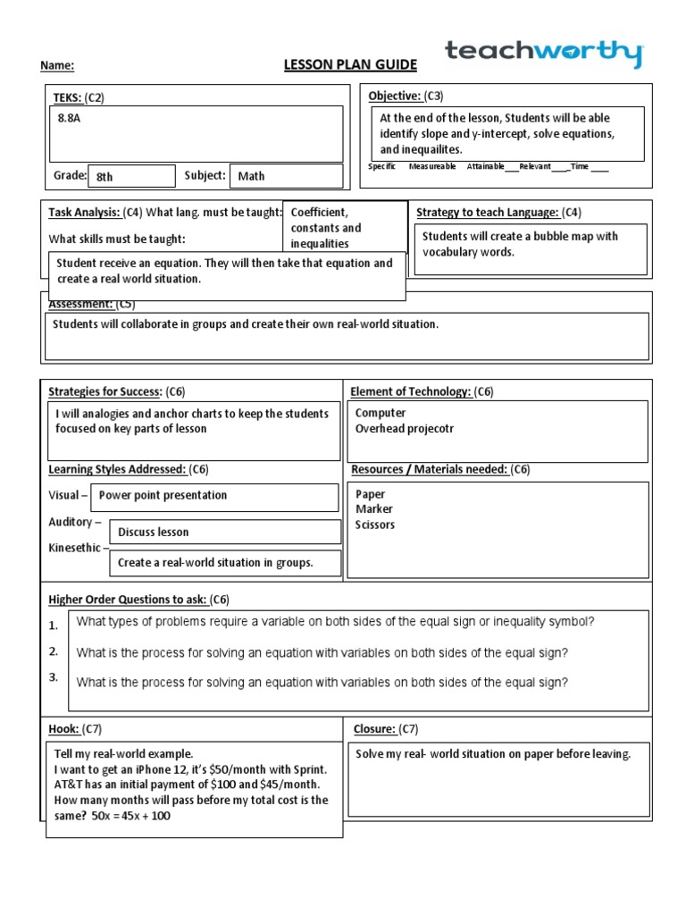 Module 4 Lesson Plan | PDF | Lesson Plan | Equations