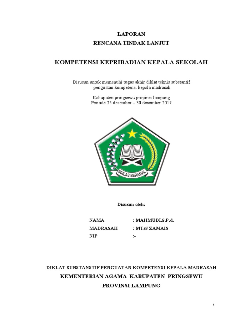 RTL Kepribadian Kepsek | PDF | Pengembangan Diri