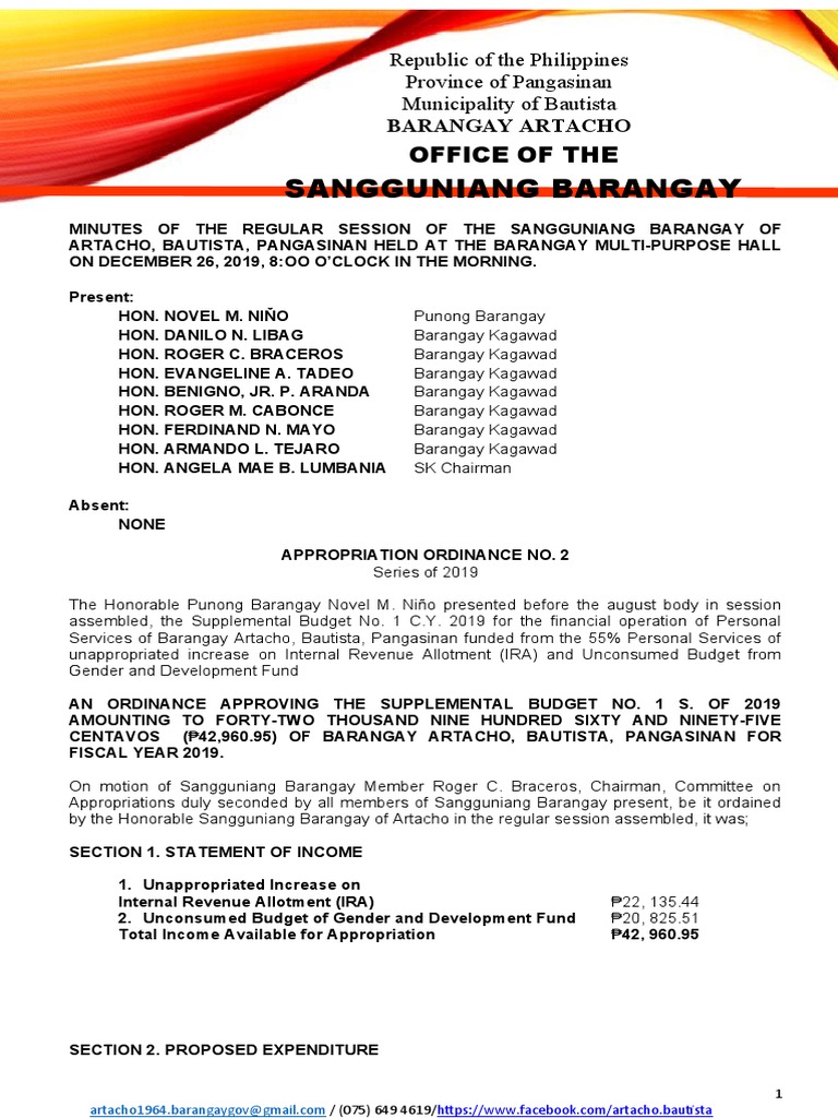 Sangguniang Barangay: Office of The | PDF | Philippines | Economies