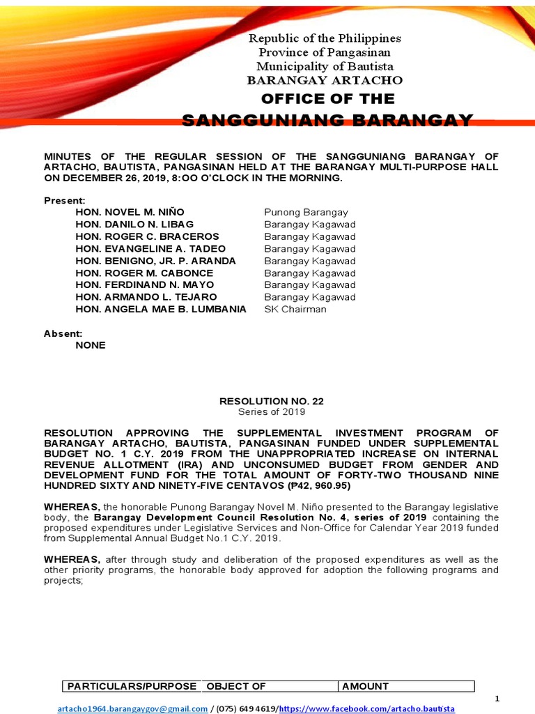 Resolution #22 SB APPROVAL SUPPLEMENTAL BUDGET | PDF | Philippines ...