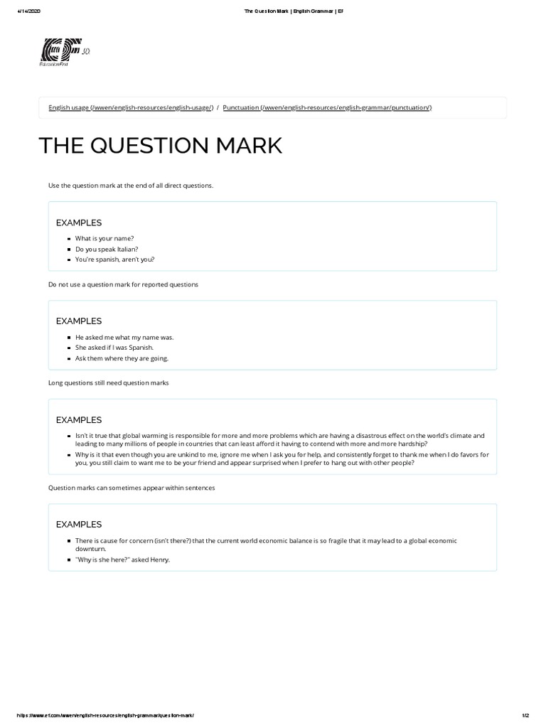The Question Mark - English Grammar - EF | PDF