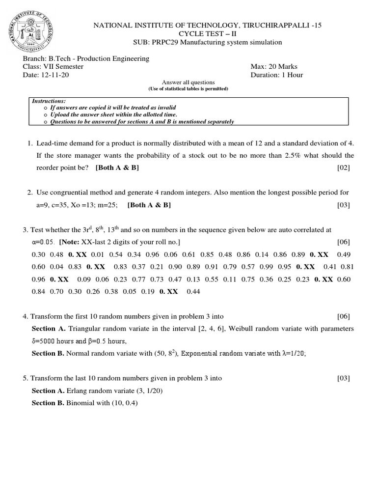 Answer All Questions: Instructions | PDF | Statistical Theory ...