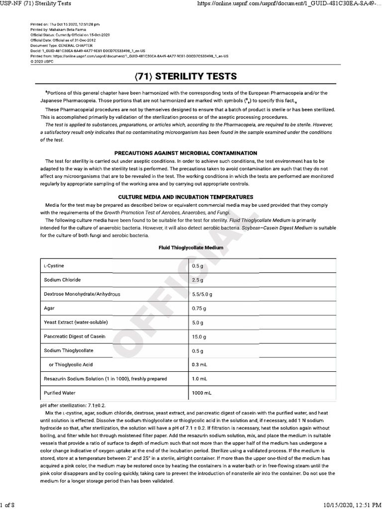 USP-NF (71) Sterility Tests | PDF