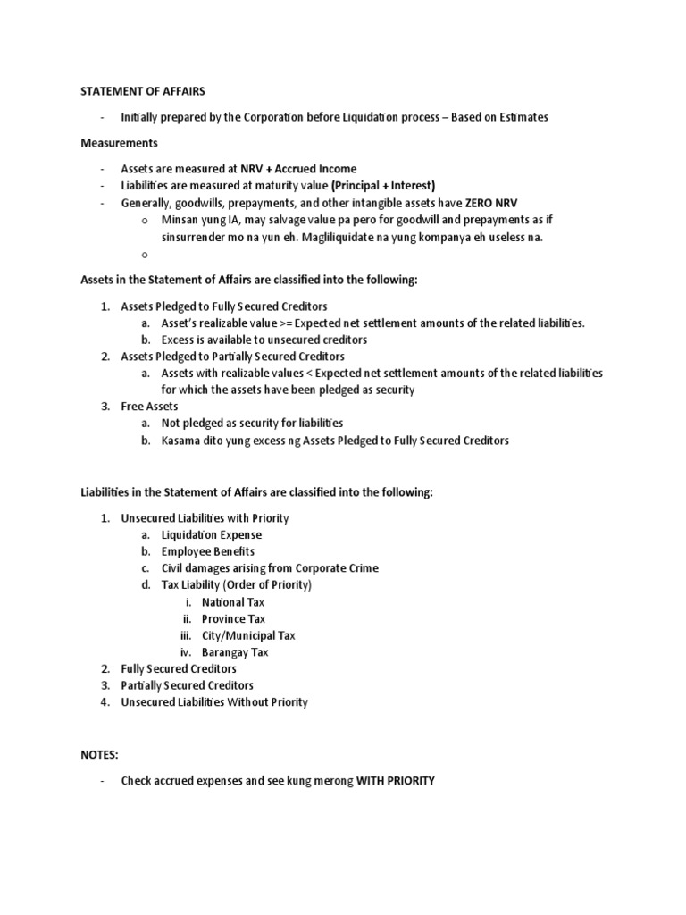 MODADV1 Corporate Liquidation - Statement of Affairs | PDF | Book Value ...