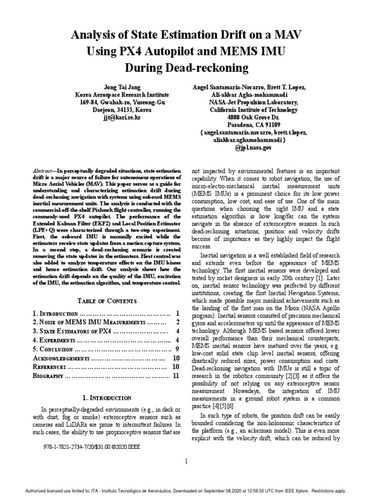 Analysis of State Estimation Drift On A MAVUsing PX4 Autopilot and MEMS ...