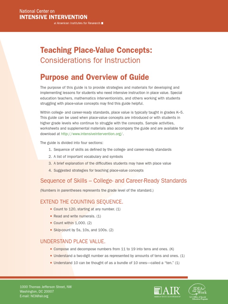 Teaching Place-Value Concepts: Purpose and Overview of Guide | PDF ...