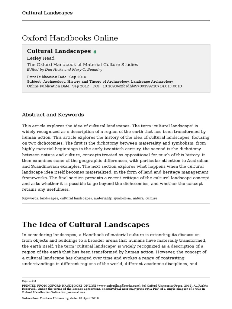 Lesley Head, 2010 - Cultural Landscape | PDF | Landscape | Concept