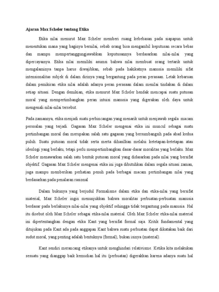 Ajaran Max Scheler Tentang Etika | PDF