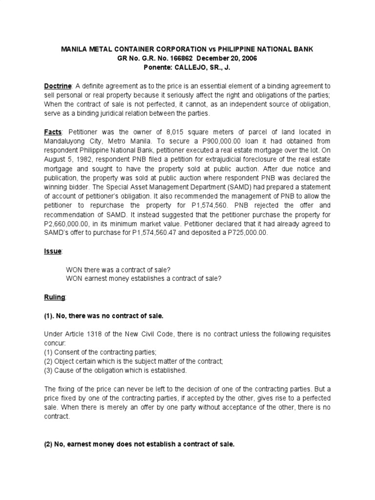 Manila Metal Container Corp. v. PNB | PDF | Foreclosure | Contract Law
