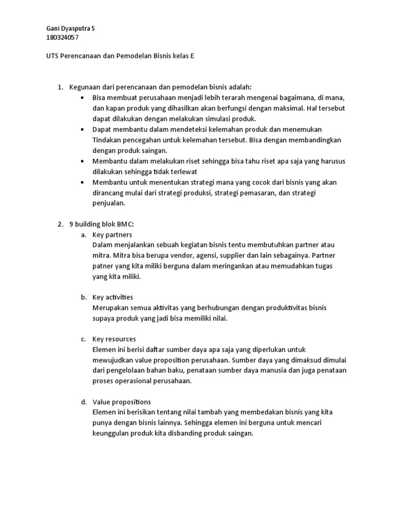 UTS Perencanaan Dan Pemodelan Bisnis Kelas E | PDF