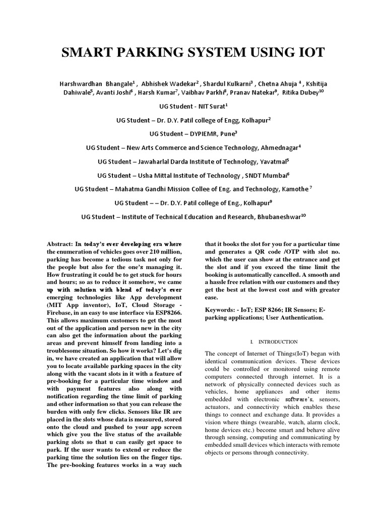 Smart Parking System Using Iot | PDF | Internet Of Things | Parking