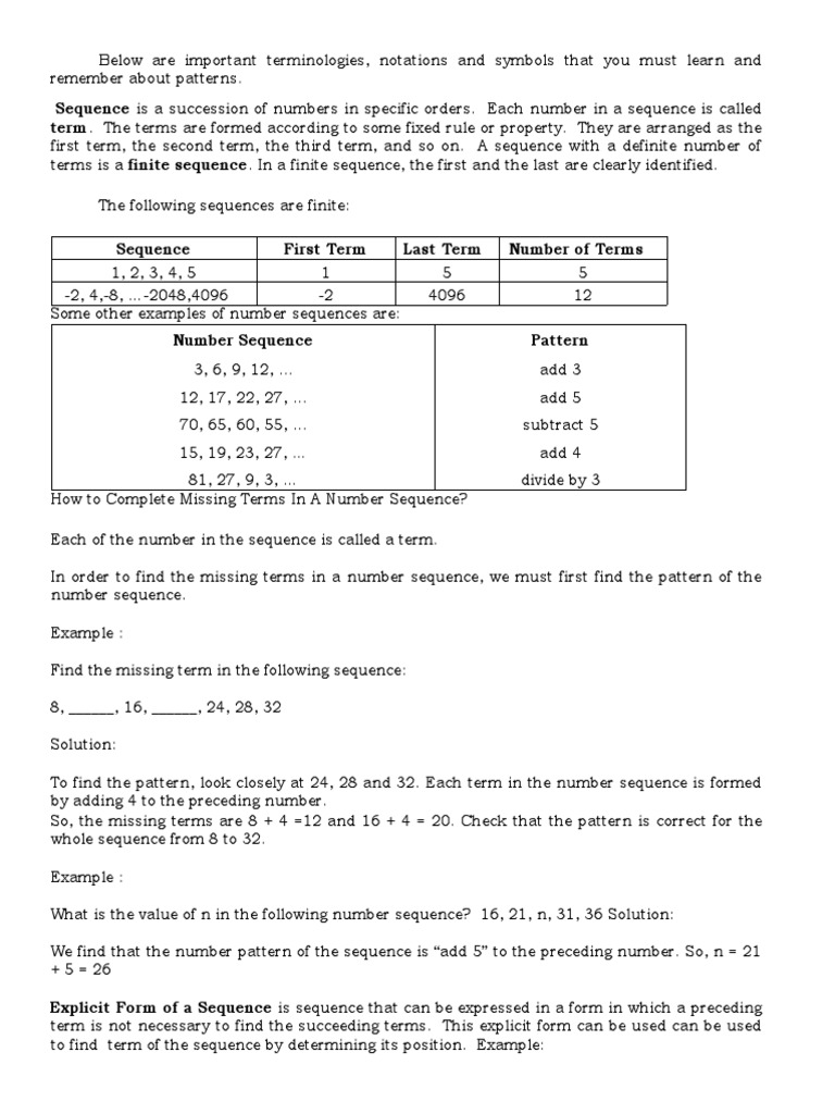Sequence | PDF | Sequence | Numbers