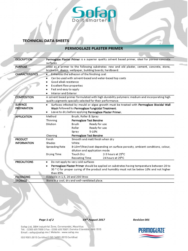Plaster Primer TDS | PDF | Plaster | Materials