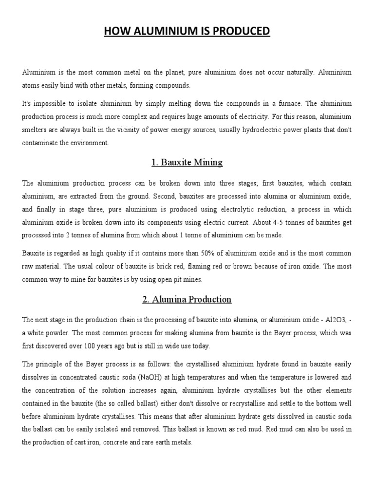 Aluminium Production Process Explained | PDF | Aluminium Oxide | Aluminium